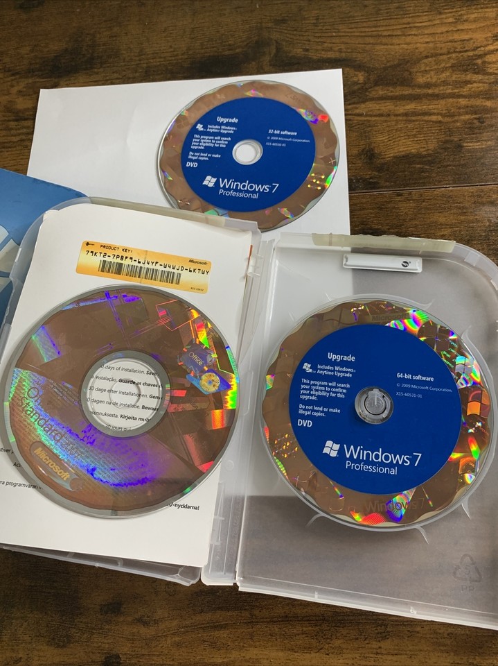 Microsoft Windows 7 Professional Upgrade 32 & 64 Bit DVDs RETAIL BOX ...