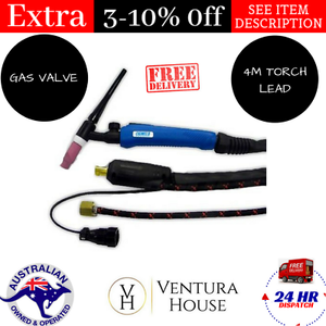 Cigweld TIG Torch 17V, Gas Valve, 4m lead To Suit Transmig 175i # ...