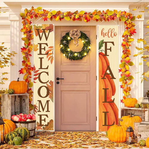 Fall Decor, Welcome & Hello Fall Banners for Front Door Harvest ...