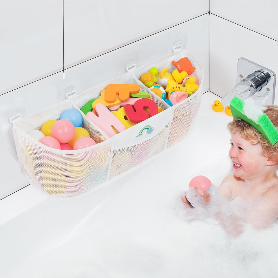 Shallow Pockets Easy Access Bath Toy Storage Organizer, 3 Compartment ...