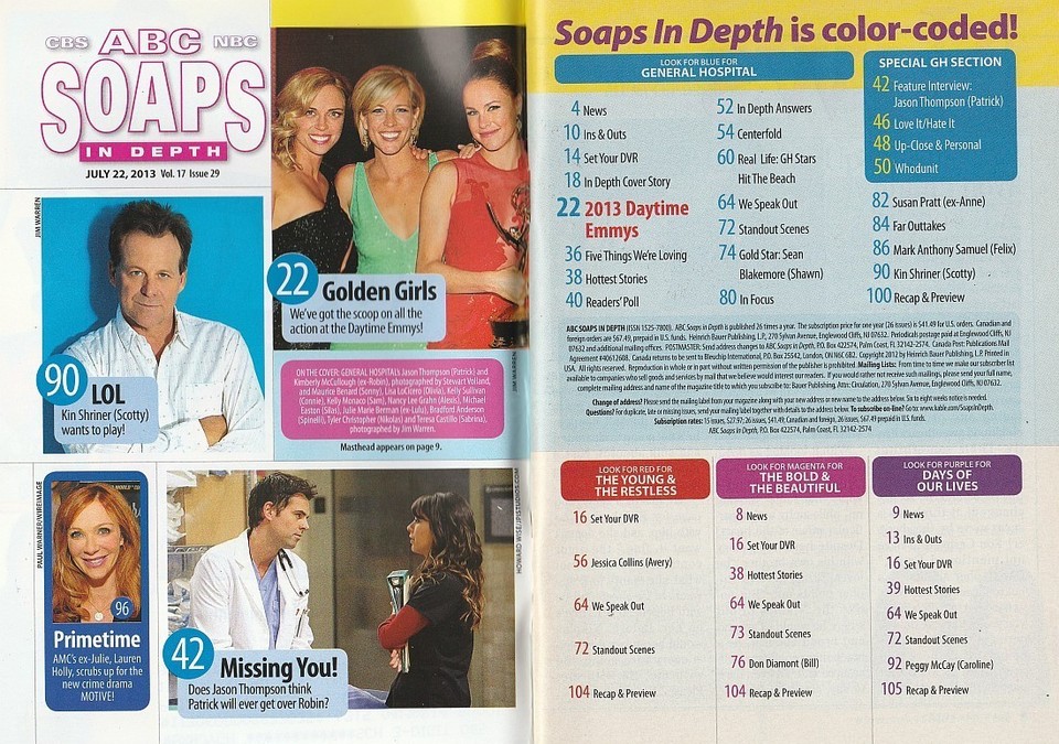 ABC Soaps In Depth July 22, 2013 JASON THOMPSON-LAUREN HOLLY-HALEY ...