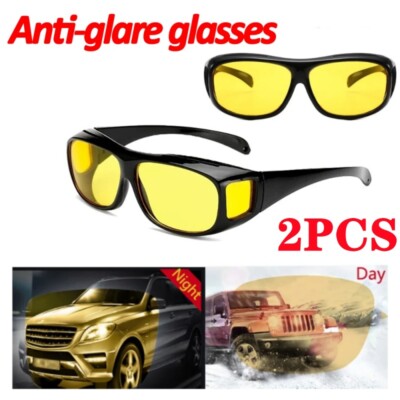 2 Pair HD Day Night Vision Glasses Driving Sports Wraparound Fit Over ...