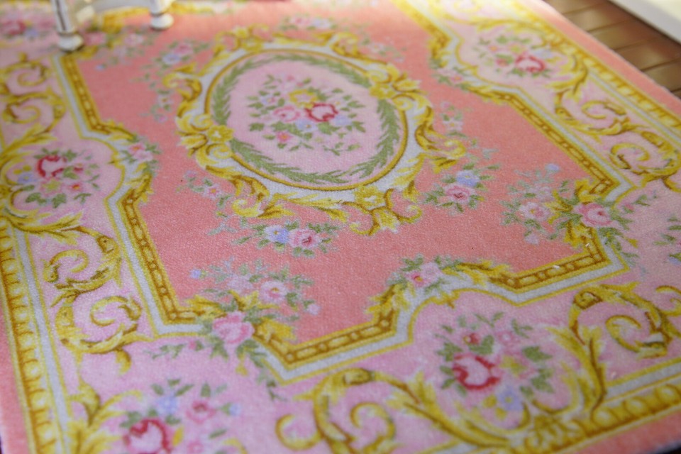 Dollhouse Miniature Beautiful Pink Floral 1/12 Scale Aubusson Rug | eBay