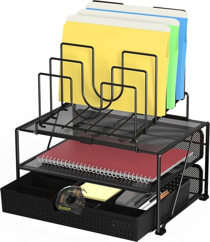 Deco Brothers Desktop File Organizer with Double Tray and 5 Folder ...