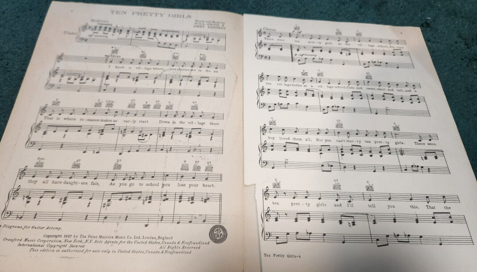 1937 TEN PRETTY GIRLS Sheet Music Will Grosz Jimmy Kennedy Ben Feld | eBay