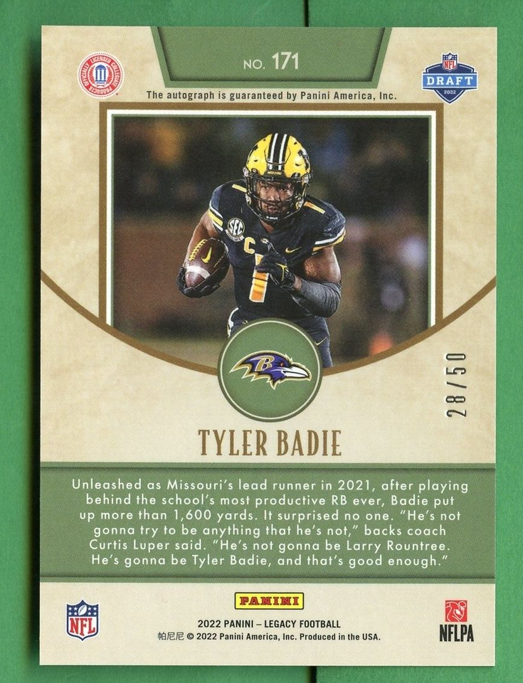 TYLER BADIE 2022 LEGACY FOOTBALL ROOKIE RUBY AUTO /50 RAVENS ARIZONA STATE | eBay
