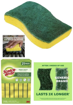 Scotch Brite Scrub Sponges Heavy Duty Scrub 21 Individually Wrapped ...