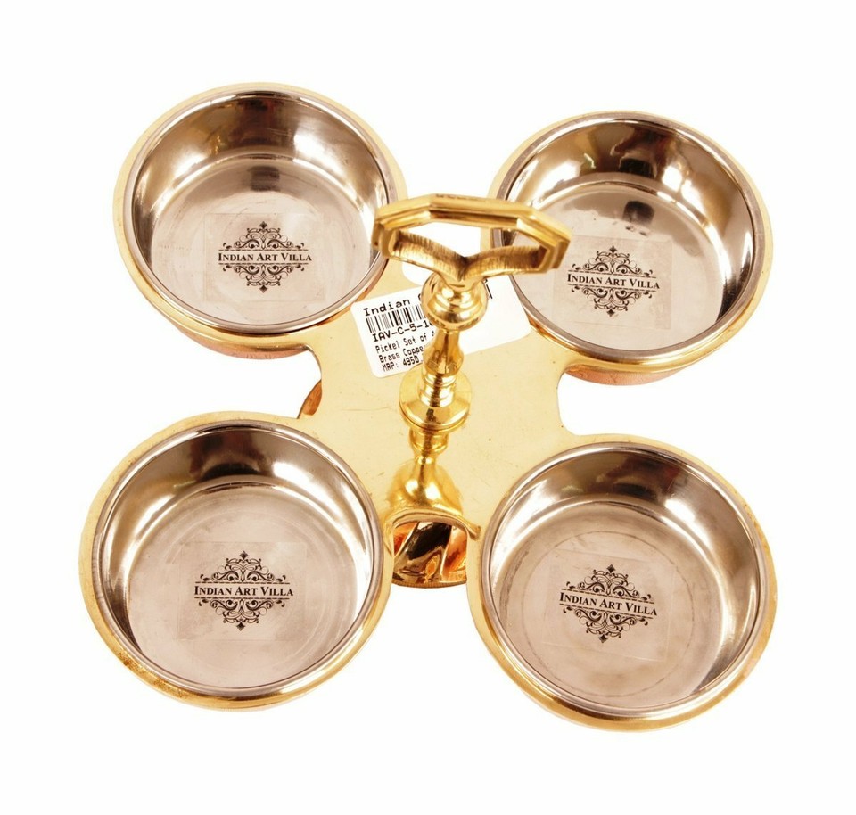 Steel Copper 4 Compartment Condiment Pickle Dry Fruit Bowl Set ...