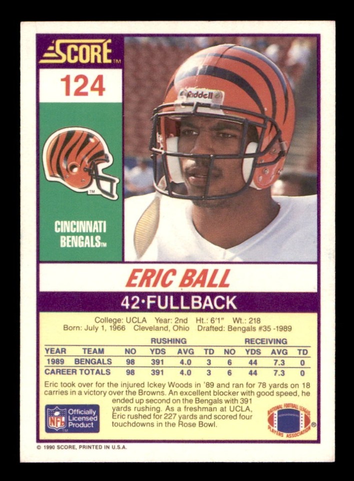 1990 Score Football #124 Eric Ball Signed Autograph (no COA) | eBay