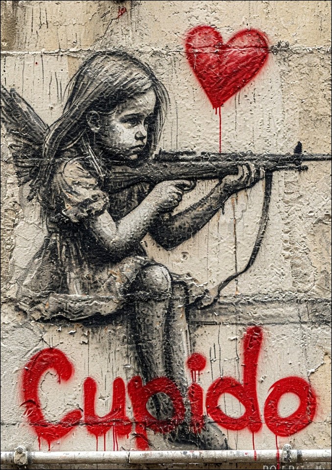 BANKSY KID WITH A GUN CUPIDO HEART GRAFFITI -FRAMED WALL ART POSTER PAPER PRINT | eBay
