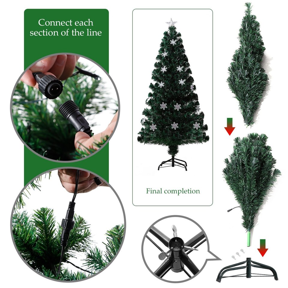4/5/6/7FT Artificial Christmas Tree with LED Lights Bushy Pine Outdoor ...