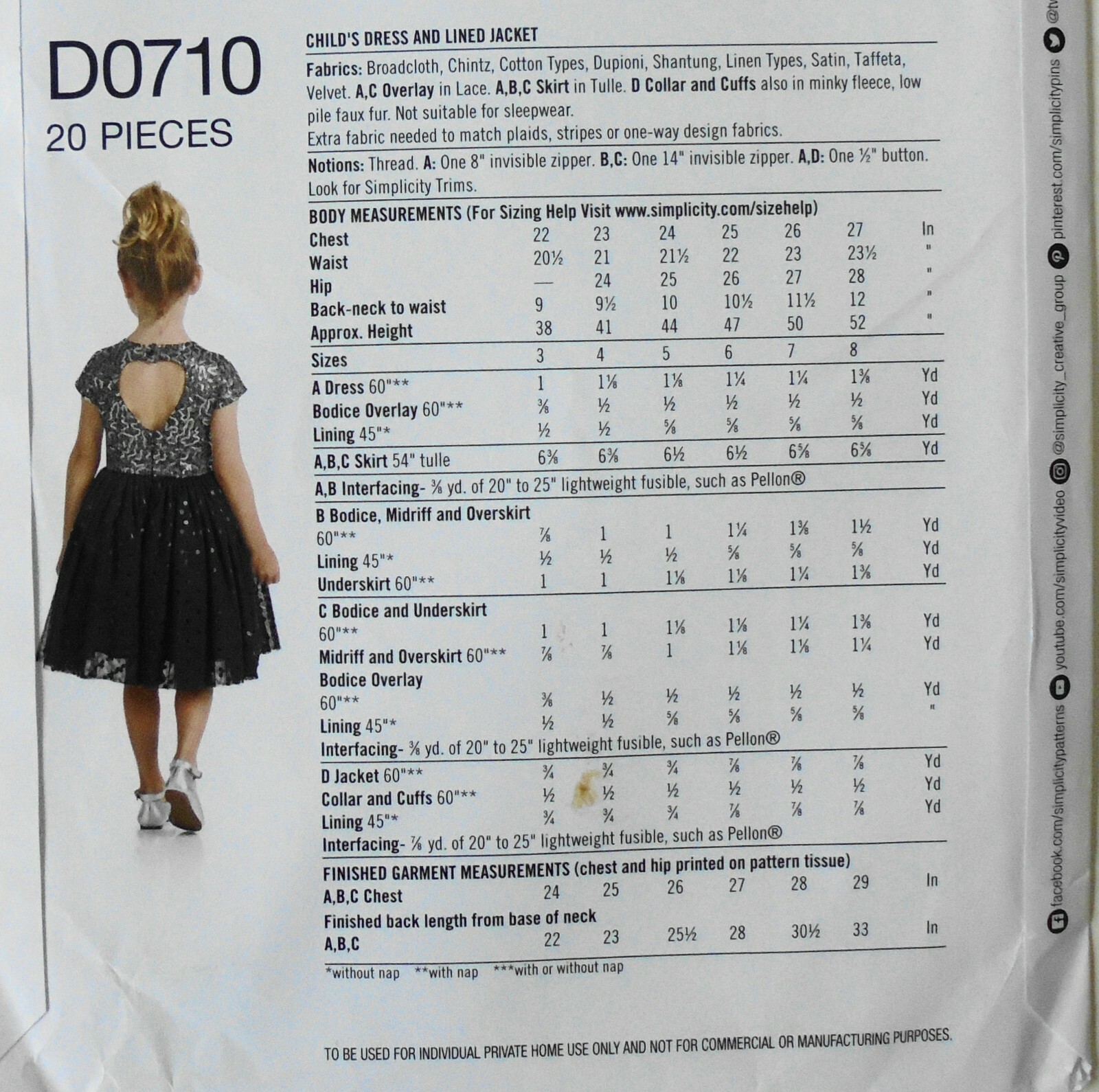 Simplicity Sewing Pattern 0710 Childs Dress Lined Jacket Size 3-8 Party ...