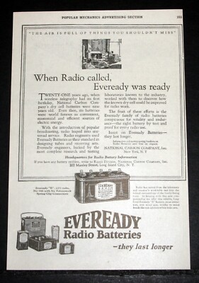 1924 OLD MAGAZINE PRINT AD, EVEREADY RADIO BATTERIES, THEY JUST LAST ...