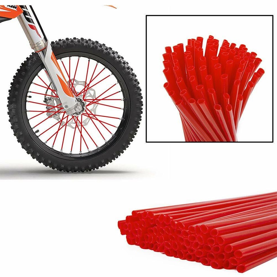 72pcs Red Wheel Spoke Skin Cover Wrap Kit FOR Motorcycle Motocross Dirt ...