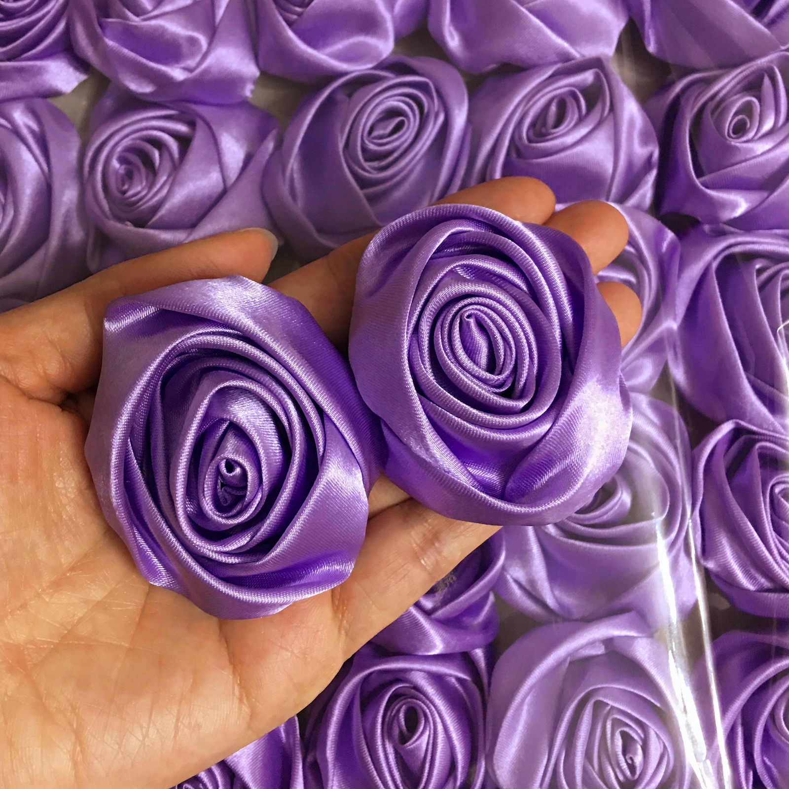 Lot 50pc Lavender 50mm 2" Satin Ribbon Rose Flowers D Wedding Bouquet ...