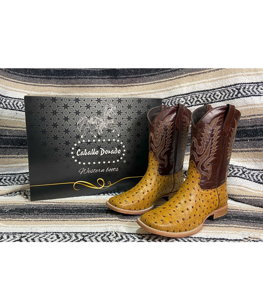 CABALLO DORADO MEN'S STRAW OSTRICH QUILL LEATHER WESTERN EXOTIC COWBOY ...