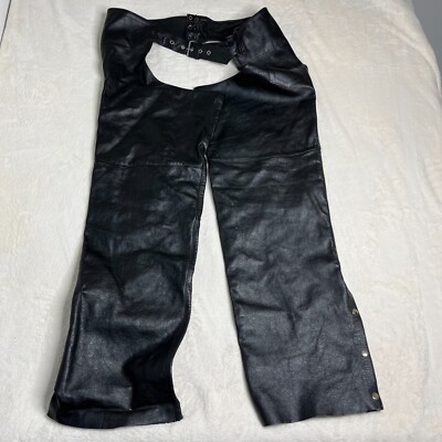 Xelement Black Leather Adjustable Belt Motorcycle Chaps Pants Size 42 ...
