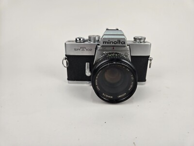 Minolta SRT-102 35MM SLR + MC Rokkor PF 50mm 1:1.7 Lens UNTESTED AS IS ...