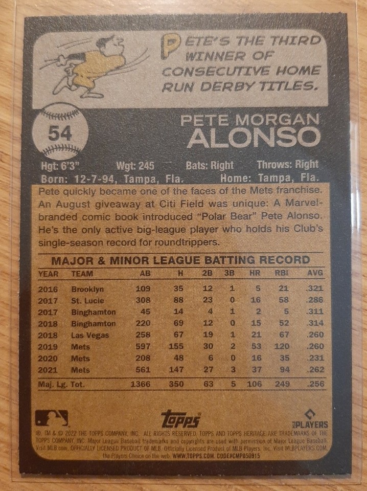 2022 TOPPS HERITAGE PETE ALONSO #54 MEW YORK METS | eBay