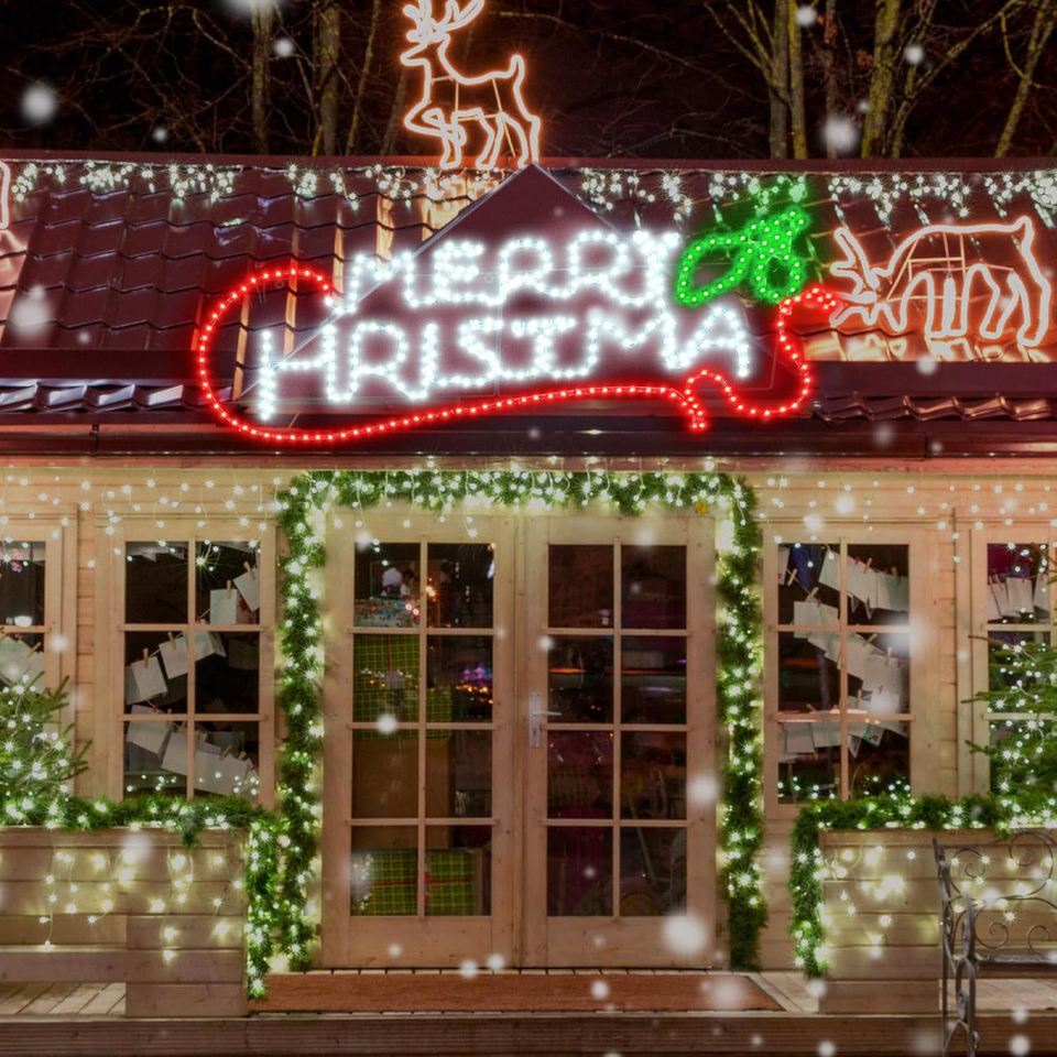 Lighted Merry Christmas Sign Decoration Extra Large Green and Red LED ...