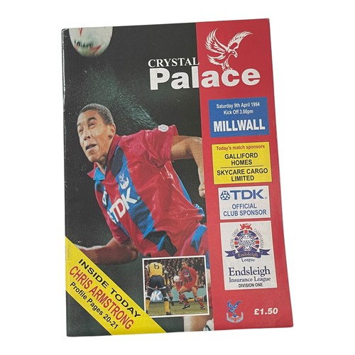 Crystal Palace vs Millwall Football Programme 9th April 1994 Vintage ...