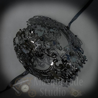 Womens Full Skull Phantom Filigree Metal Masquerade Mask [Black ...