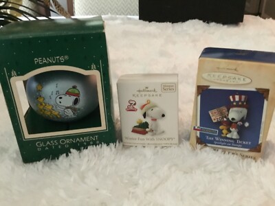 Hallmark Peanuts Ornaments Snoop, Woodstock, Lot of 3 winter fun ...