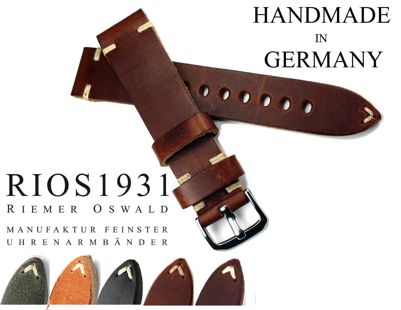 BAND 19mm handmade German RIOS1931 Retro Look Genuine Leather Watch ...