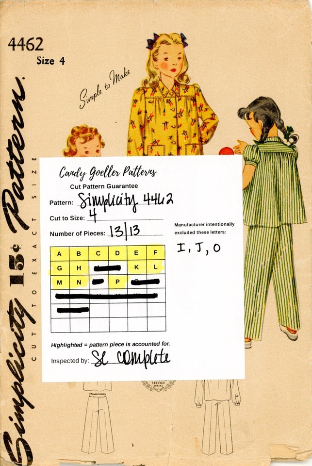 Simplicity 4462 Two-Piece Yoked Pajamas w Heart Shaped Pockets Sz 4 ...