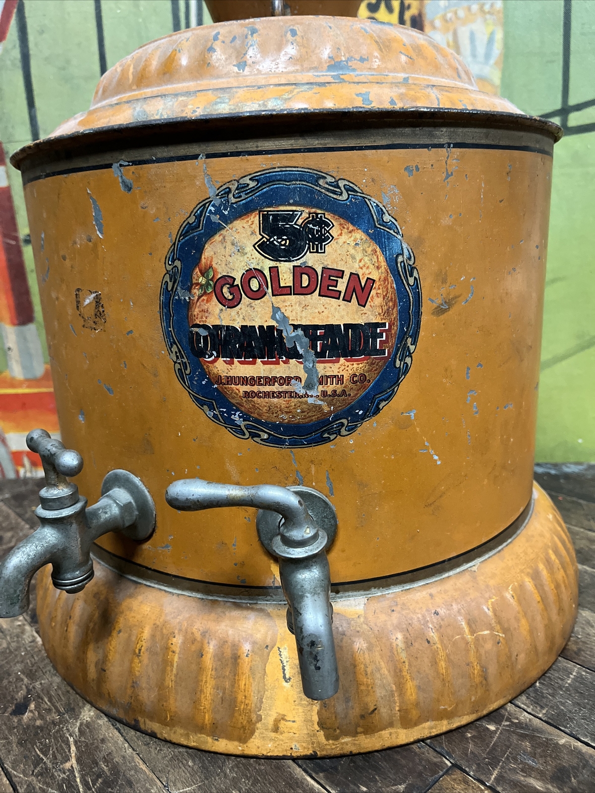 VINTAGE C. 1902 GOLDEN ORANGEADE SODA DISPENSER SIGN COKE 7UP PEPSI ...