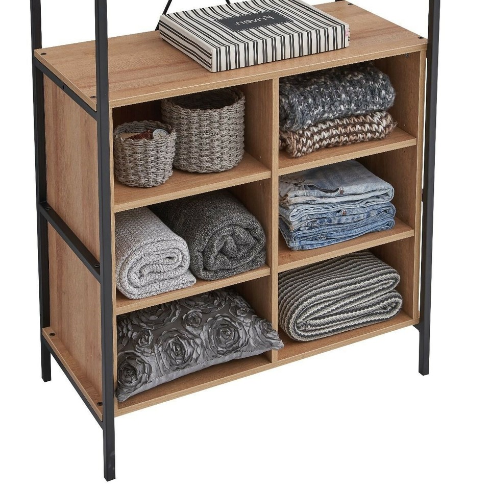Industrial Open Wardrobe Clothes Storage Unit Hanging Rail 6 Cube ...
