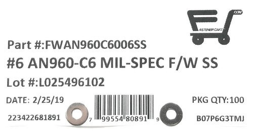 (100) #6 AN960-C6 Mil-Spec Washers Stainless Steel AN960C6 (100 Pieces ...
