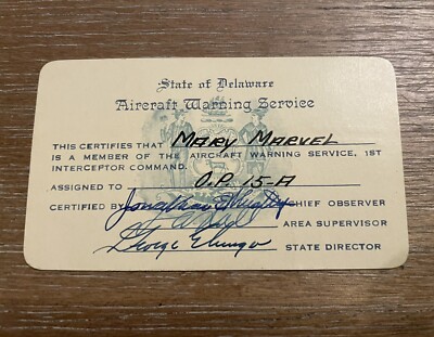 Issued WWII US Aircraft Warning Service Observer ID Card - State Of ...