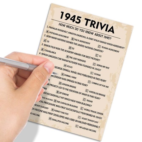 80th Birthday Party Games, 1945 Trivia Games, Birthday Party Supplies ...
