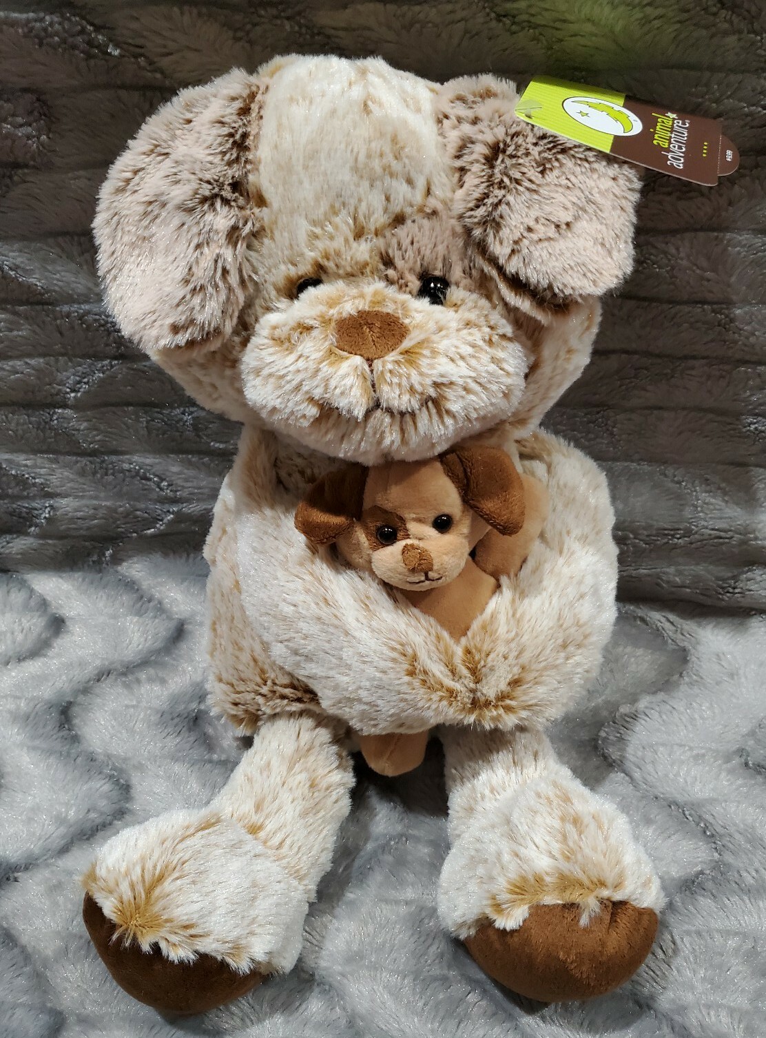 Animal Adventure Brown Floppy Ear Dog Holding Baby Puppy Plush Stuffed ...