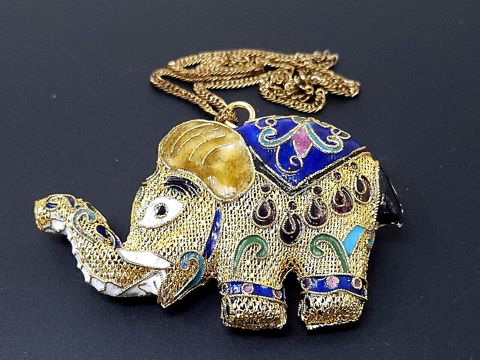 Vintage Asian Filigree Cloisonne Gold Plated Large El… - Gem