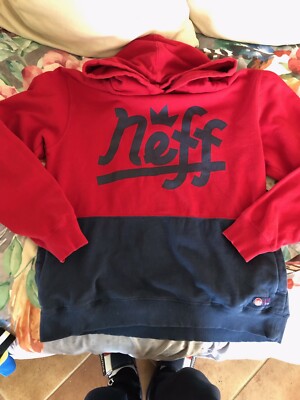 Mens Neff Size Medium Pullover Red And Blue Hoodie Spell Out | eBay