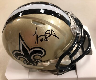 MARQUES COLSTON AUTOGRAPHED SIGNED GOLD MINI SPEED HELMET NEW ORLEANS ...