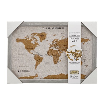 Splosh Grey Travel World Map Cork Board With Pins - Novelty Christmas ...