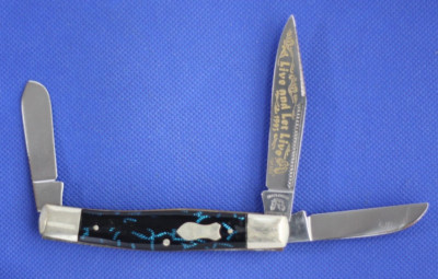 Vintage Frank Buster, Fight'N Rooster, 3 blade stockman, "Live and Let ...