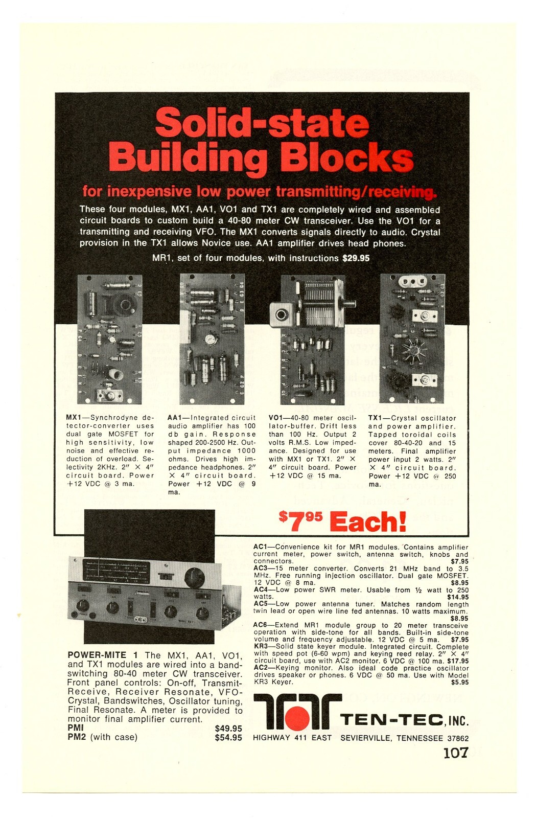 QST Ham Radio Magazine Ad Solid-state Building Blocks from TEN-TEC, Inc ...