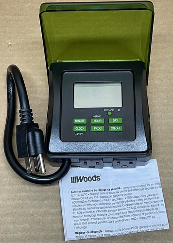 Woods 7-Day Heavy Duty Digital Plug-in Timer 2 Grounded Outlets Green ...