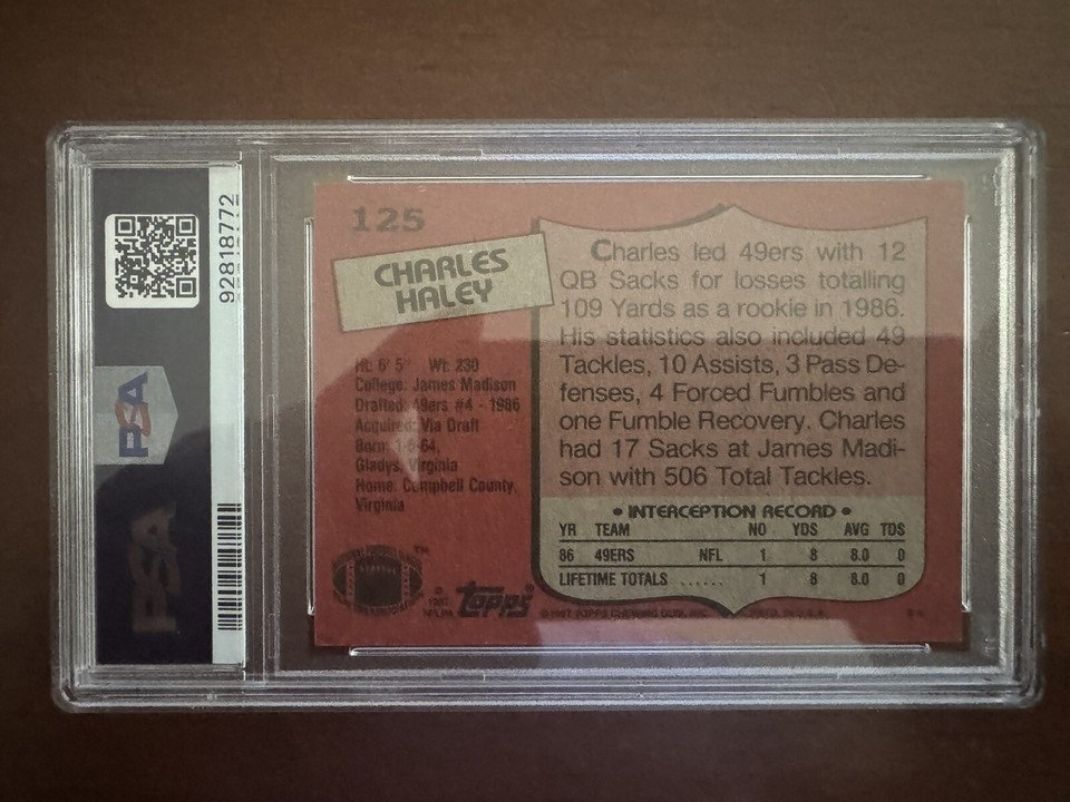 1987 Topps Charles Haley Rookie RC #125 PSA 9 MINT DEAD-CENTERED ...