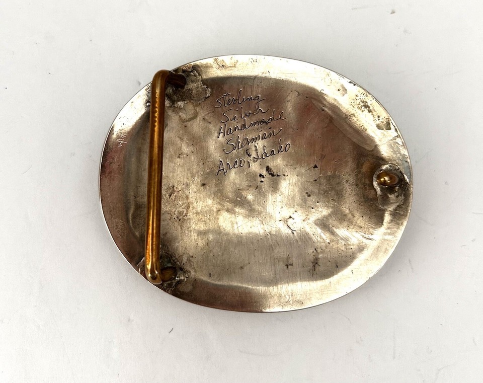 9 Bull Elk Ivory Tooth Belt Buckle Sterling Silver Jewelry Sherman ...