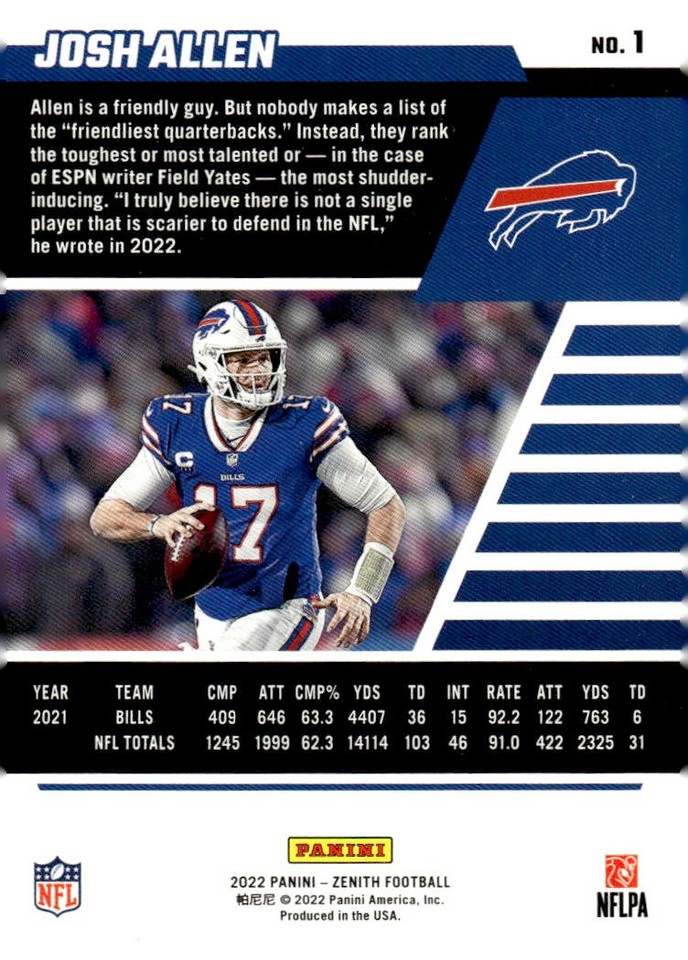 2022 Zenith #1 Josh Allen Retail | eBay