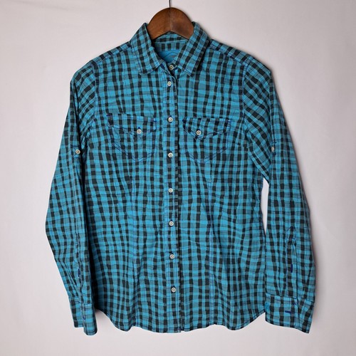 Barn Fly Shirt Womens Small Blue Button Front Long Sleeve Dual Pockets ...