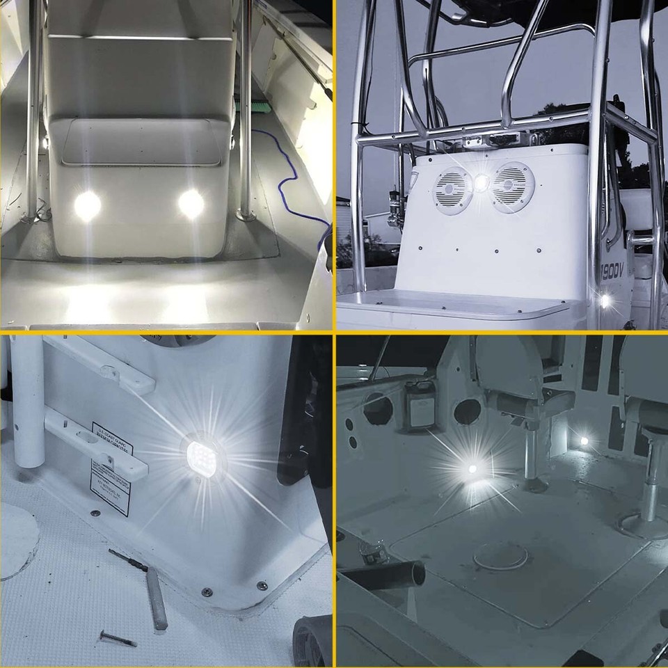 4x Round Marine Boat LED Stern Lights Waterproof White Cabin Deck ...
