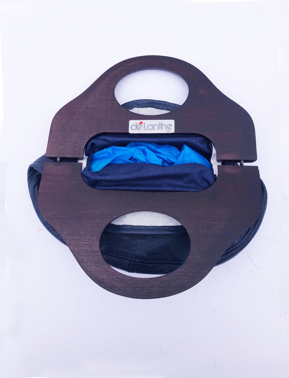Rare 1970s Vintage Preppy Navy Leather Wooden Handle Bermuda Bag Purse ...