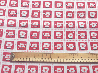 Christmas Fabric - Santa Stamp Print on White - Fabric Craft Xmas ...