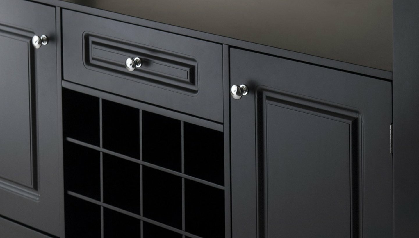 Black Wooden Buffet Storage Cabinet China Display Wine Rack Dining ...